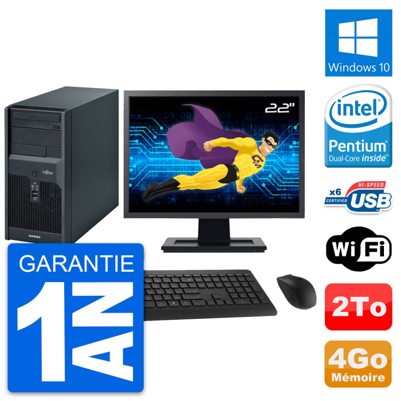 PC Tour Fujitsu P2560 Ecran 22" Intel E5500 RAM 4Go Disque 2To Windows ...