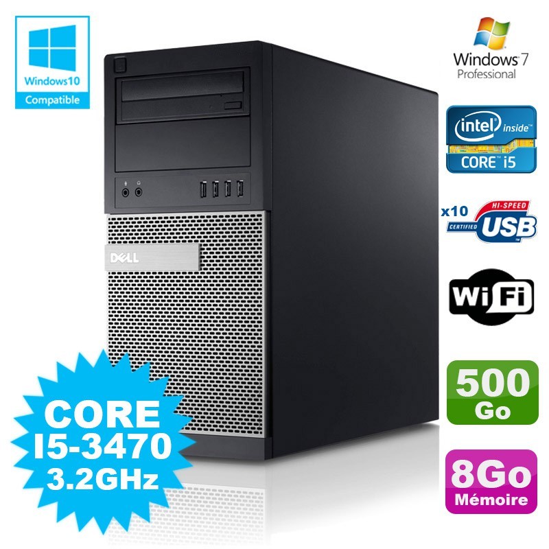 PC Tour Dell Optiplex 790 Intel I5-3470 3.2Ghz 8Go 500Go DVD WIFI Win 7 ...