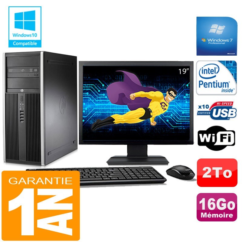 PC Tour HP Compaq 8200 Intel G630 Ram 16Go Disque 2 To Wifi W7 Ecran 19 ...