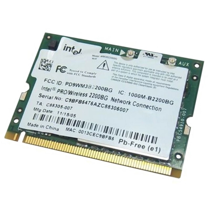Mini-Carte Wifi Intel PRO 2200BG WM3B2200BG 0677-04-2327 PCI-e 802.11b ...