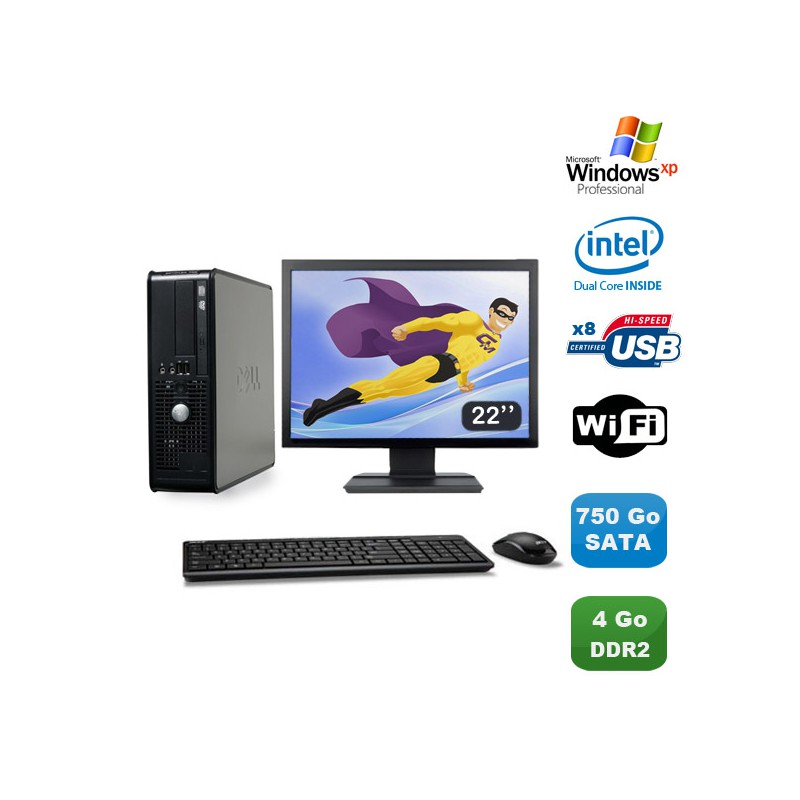 Lot PC DELL Optiplex 760 SFF Pentium D E5200 2.5Ghz 4Go 750Go WIFI XP ...