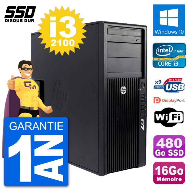 PC Tour HP Z210 Intel Core i3-2100 RAM 16Go SSD 480Go Windows 10 Wifi ...