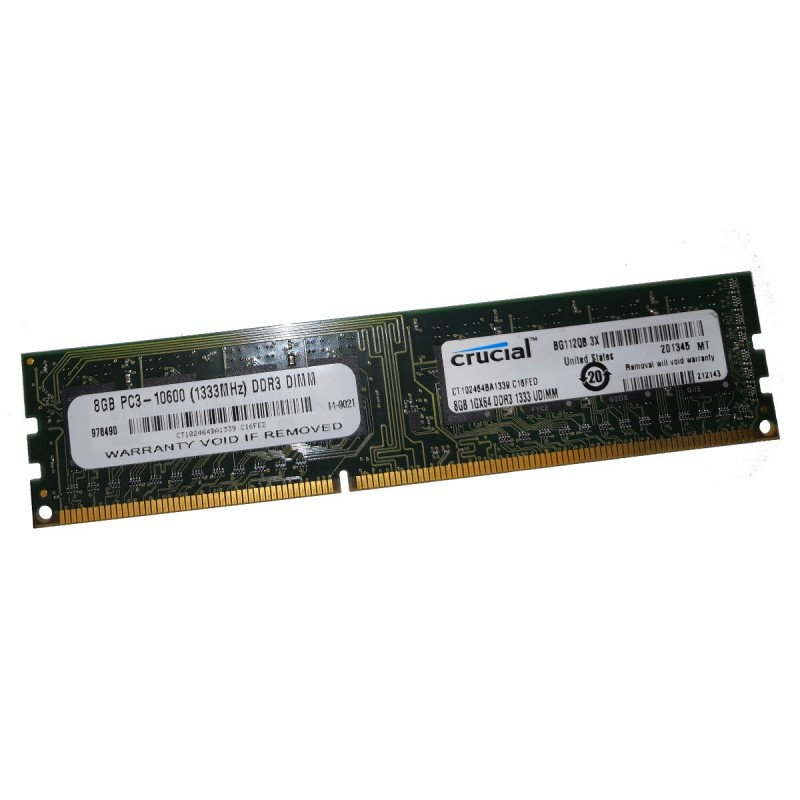 8Go RAM Crucial CT102464BA1339.C16FED DIMM DDR3 PC3-10600U 1333Mhz 1.5v ...