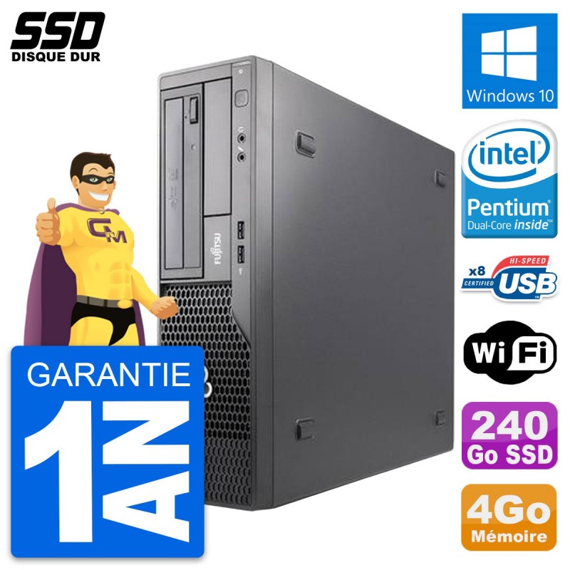 PC Fujitsu Esprimo E500 E85+ DT Intel G630 RAM 4Go SSD 240Go Windows 10 Wifi - MonsieurCyberMan
