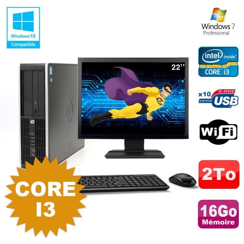 Lot PC HP Compaq 6200 Pro SFF Core i3 3.1GHz 16Go 2To DVD WIFI W7 ...